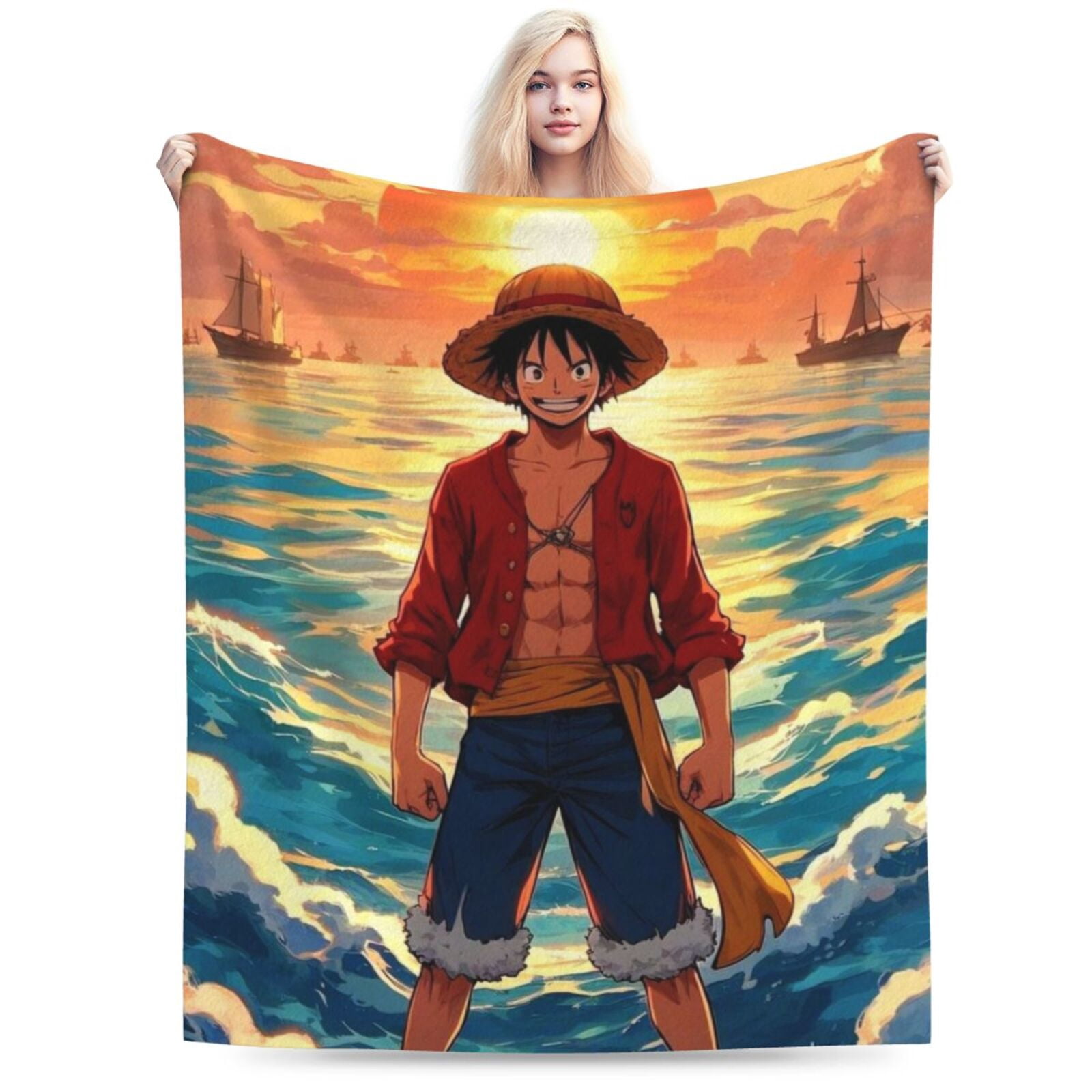 Soft Fleece Plush Throw One Piece Monkey D Luffy Fluffy Blanket for ...