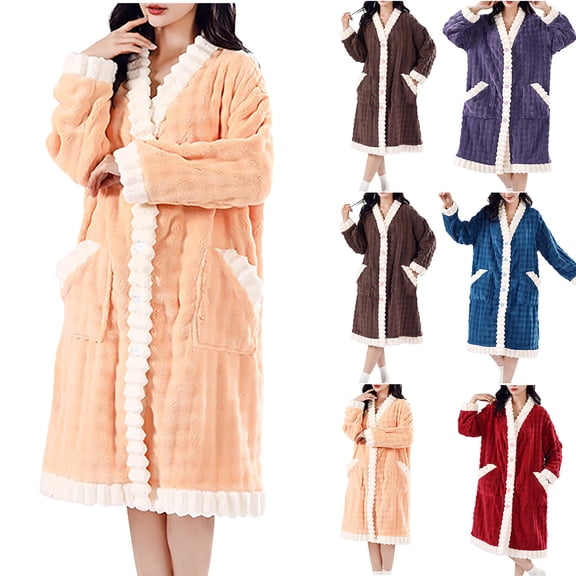 Homgro Women's Fleece Fuzzy Robe Thick Winter Warm Bathrobe Long Sleeve ...