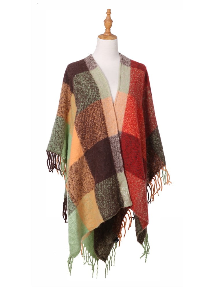 Soft Fleece Ruana Blanket Wrap Cozy Shawl Color Block Red - Walmart.com