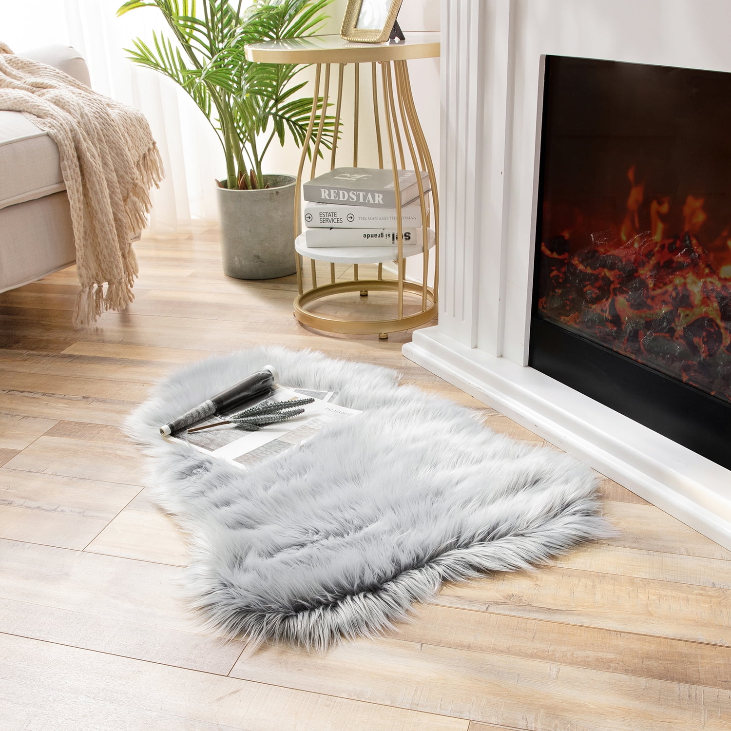 Soft Fluffy Faux Sheepskin Fur Area Rug Decorative Indoor Floor Mat ...