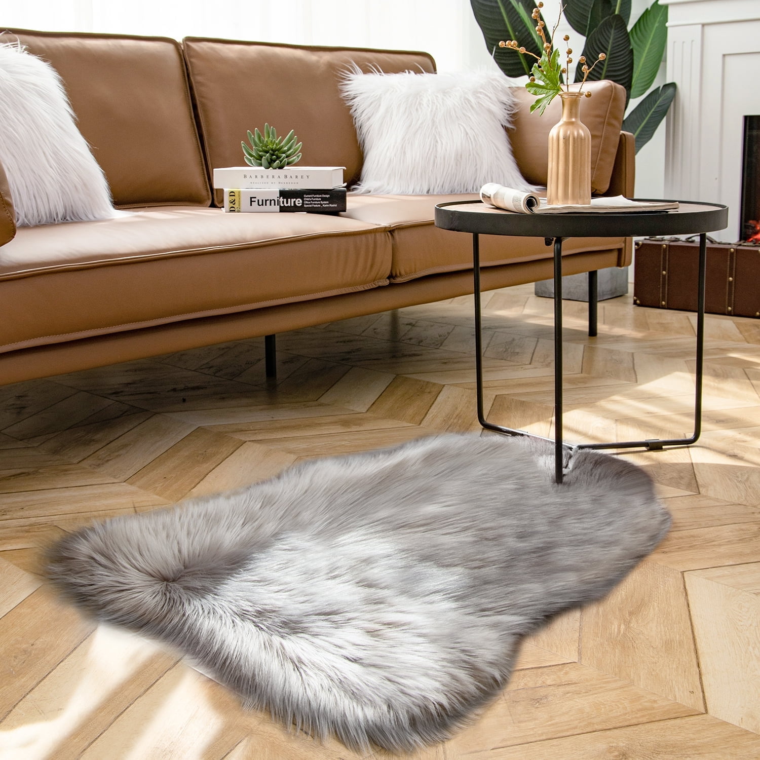 Soft Fluffy Faux Sheepskin Fur Area Rug, Home Decorative Indoor Floor ...
