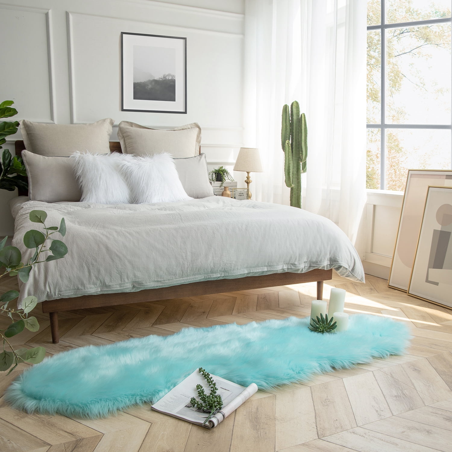 Soft Fluffy Faux Sheepskin Fur Area Rug, Home Decorative Indoor Floor ...