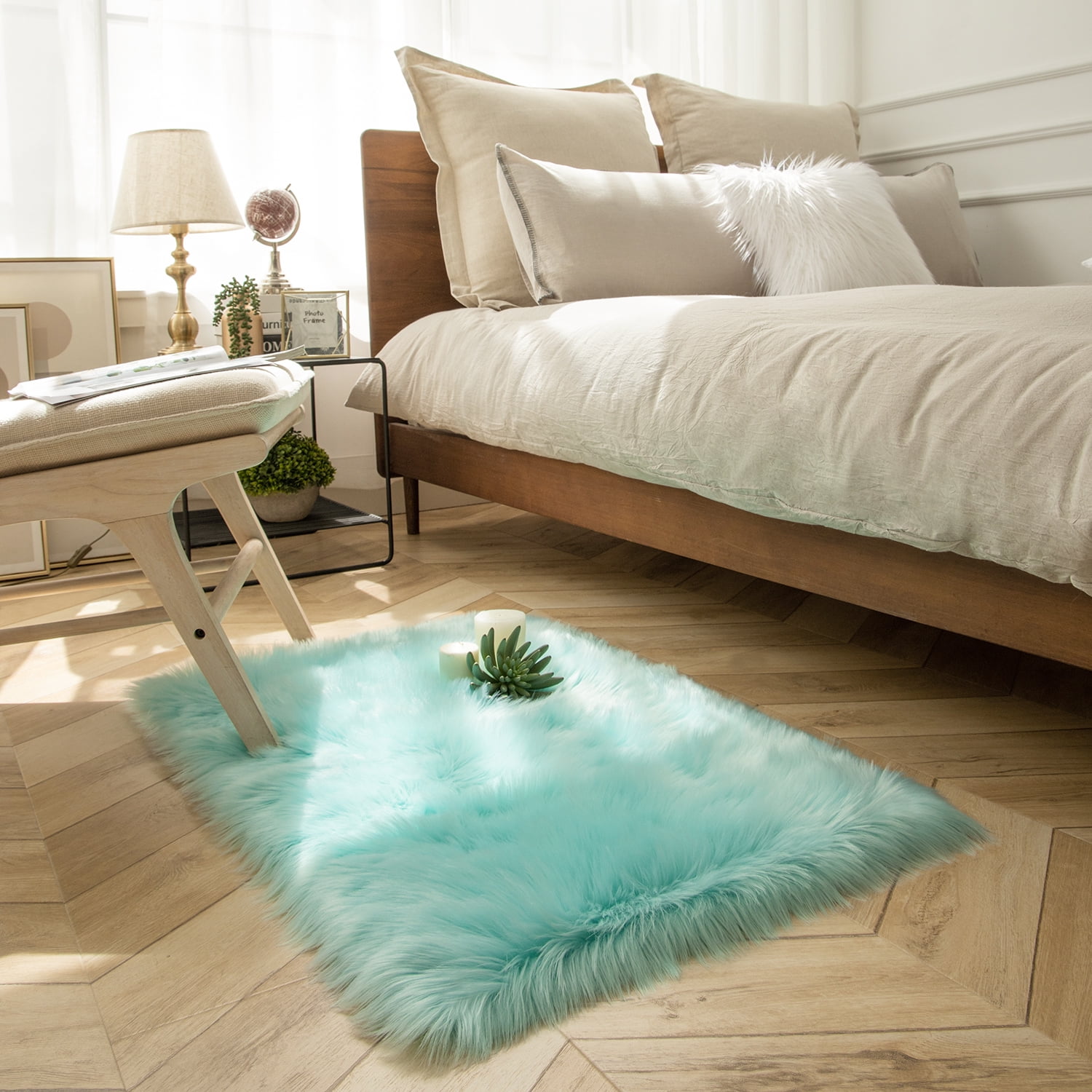 Soft Fluffy Faux Sheepskin Fur Area Rug Shag Plush Mat Home Decorative ...