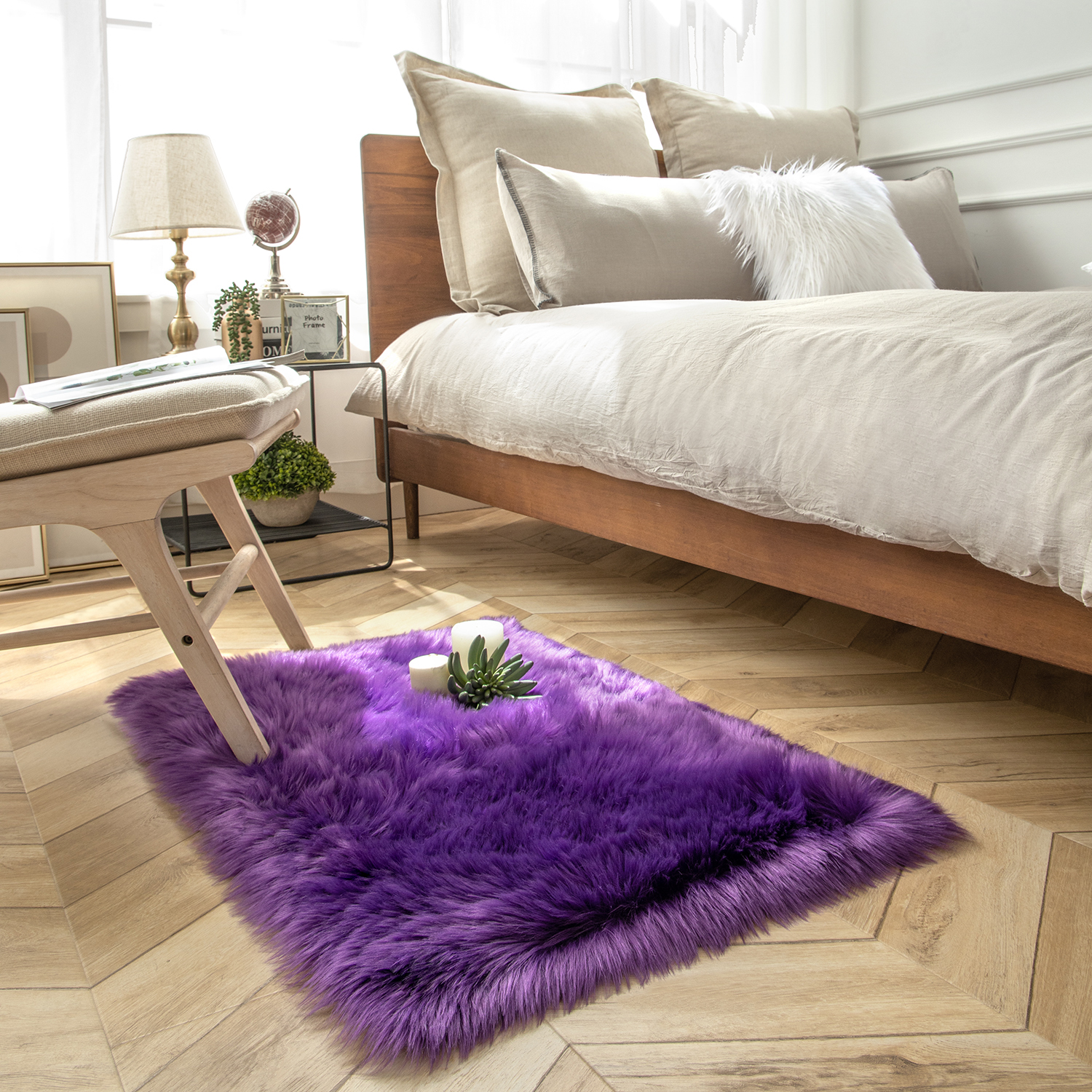 Soft Fluffy Faux Sheepskin Fur Area Rug Shag Plush Mat Home Decorative ...