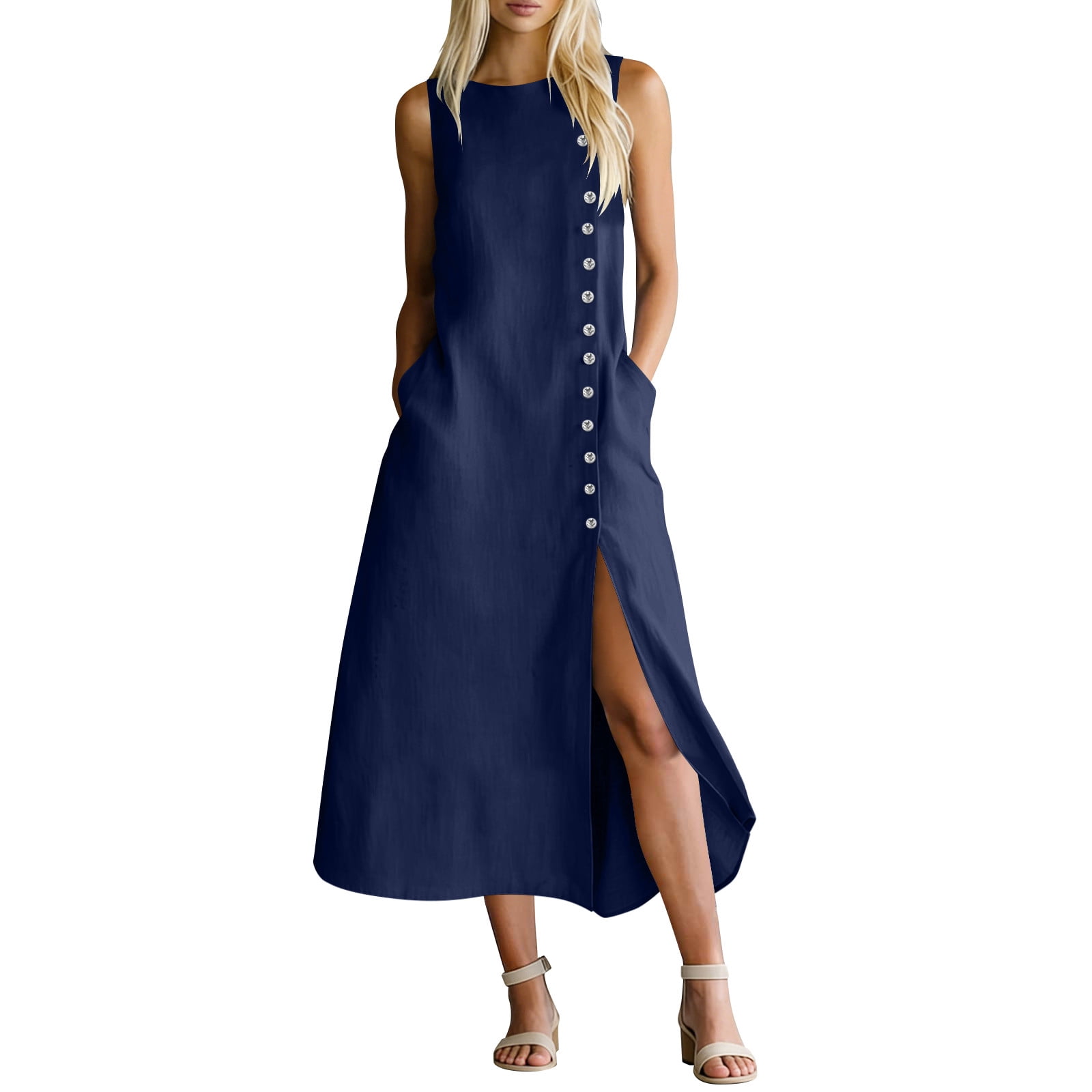 Soft Front Split Maxi Dress for Women Button Loose Beach Travel ...