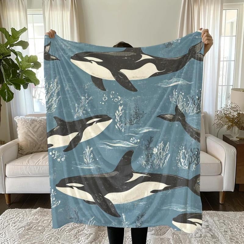 Soft Funny Throw Blanket Orca Killer Whale Plush Underwater Sea Animal ...