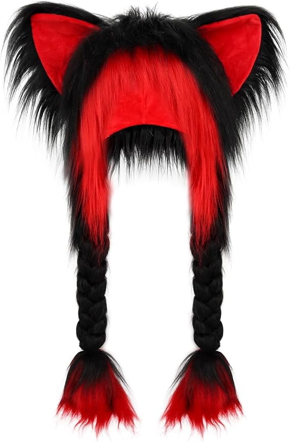 Soft Furry Animal Ear Hat with Braids, Furry Head Mask,Cute Animal ...
