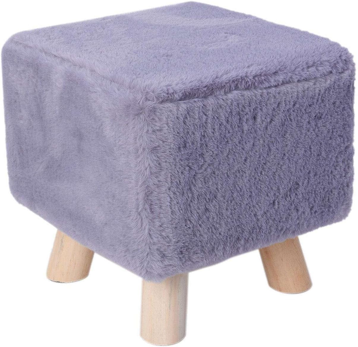 Soft Furry Ottoman Wooden Step Stool Padded Seat Foot Rest Storage ...