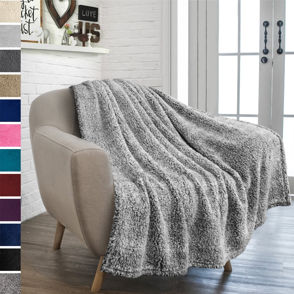 Soft Fuzzy Faux Fur Sherpa Fleece Throw Blanket - Warm Thick Fluffy ...