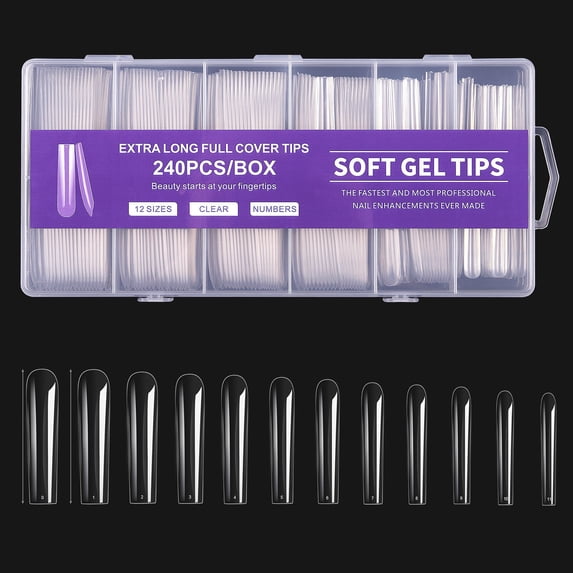 Walmart Soft Gel Full Cover Coffin Nail Tips with Glue, Clear Nail ...