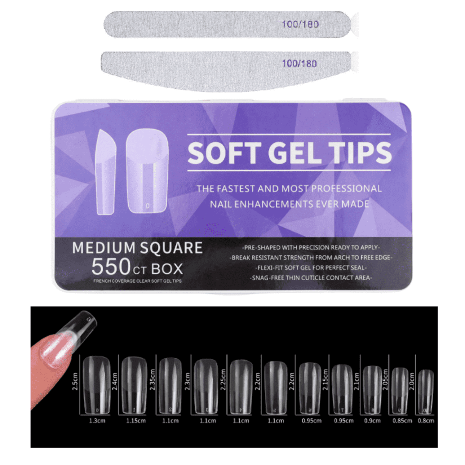 Jademall Soft Gel Nail Tips Square 550 Pcs Medium Full Cover Clear Pre ...