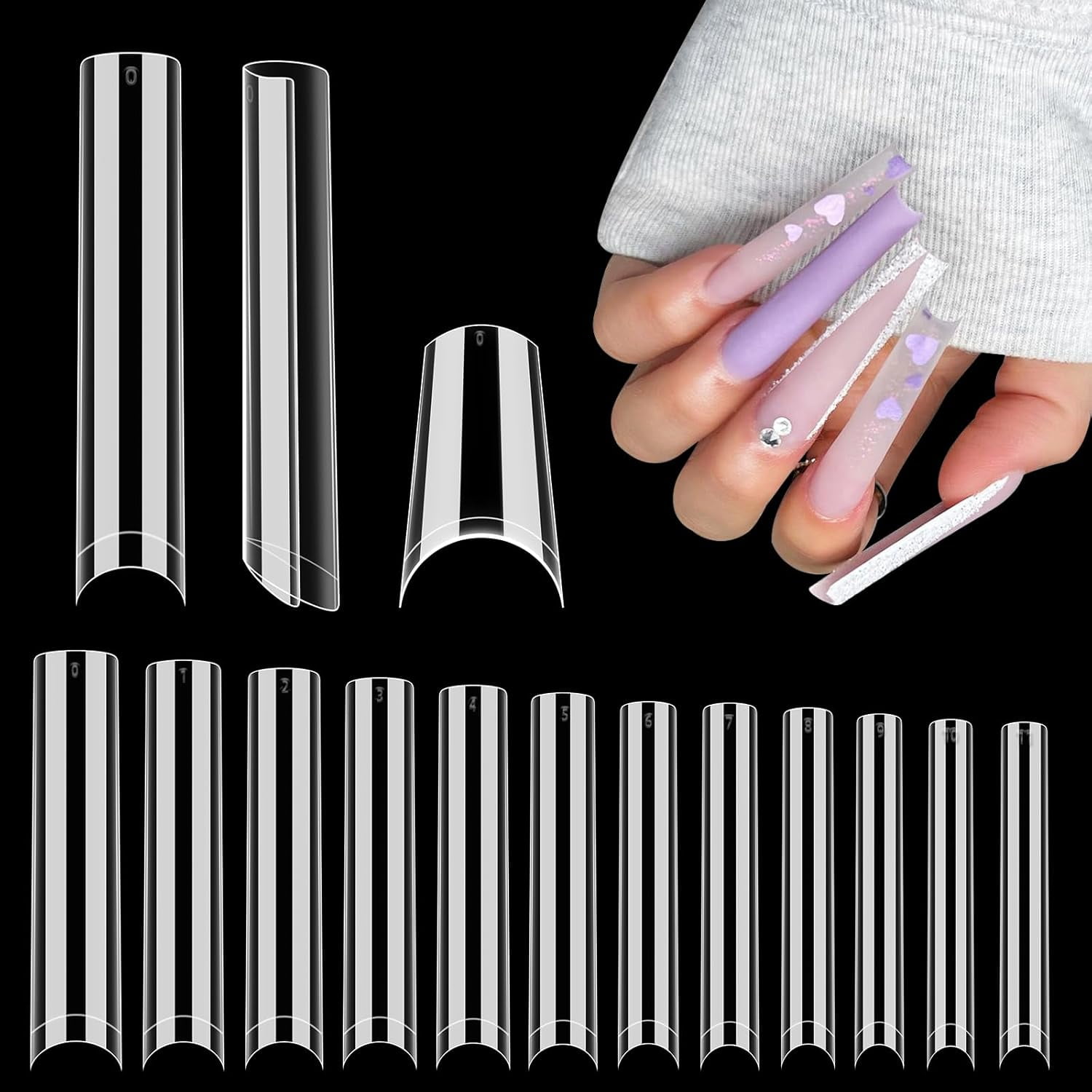 Soft Gel Square Nail Tips - 504 PCS 3XL Extra Long Half Cover No C ...
