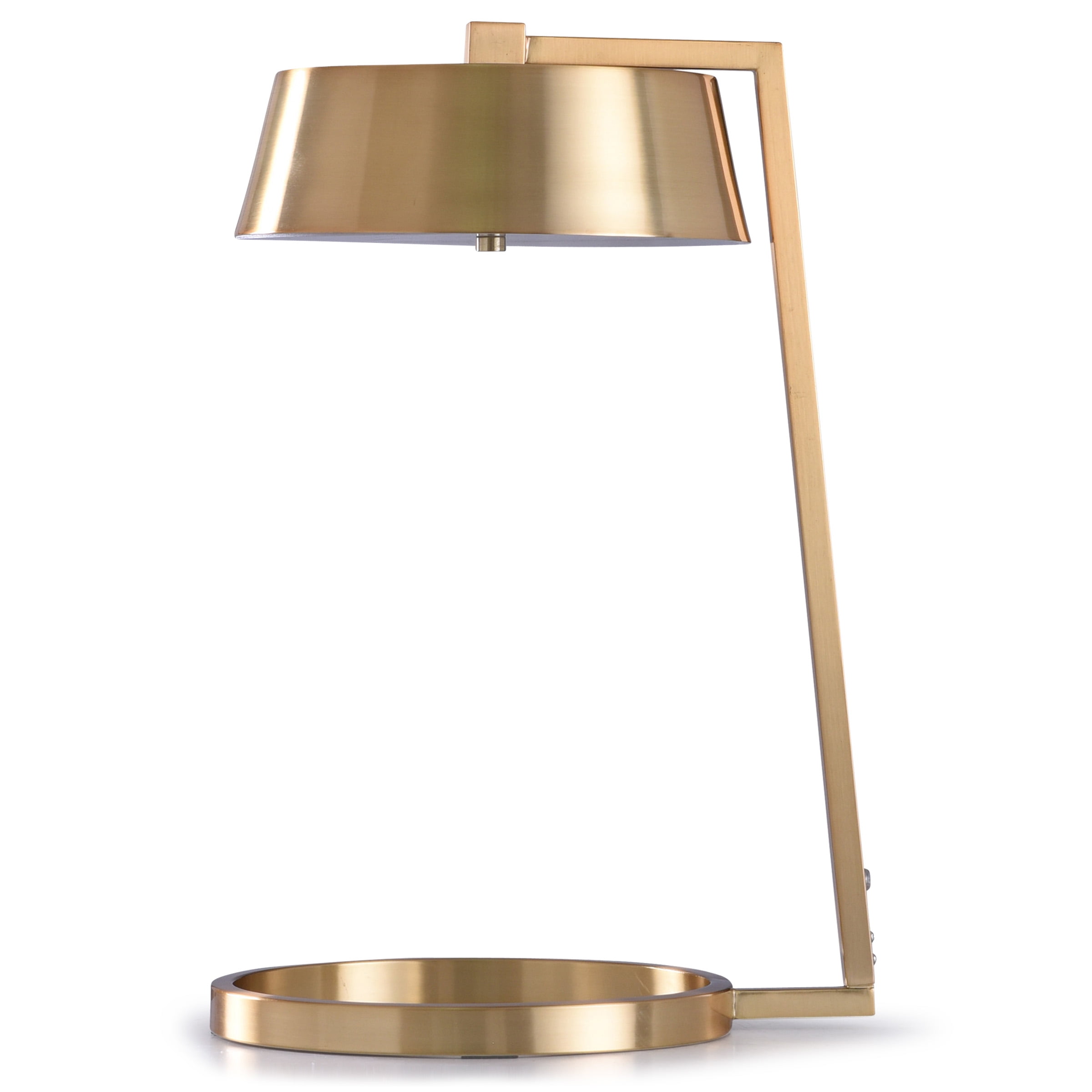Soft Gold Round Base Table Lamp with Hanging Gold Metal Drum Shade ...