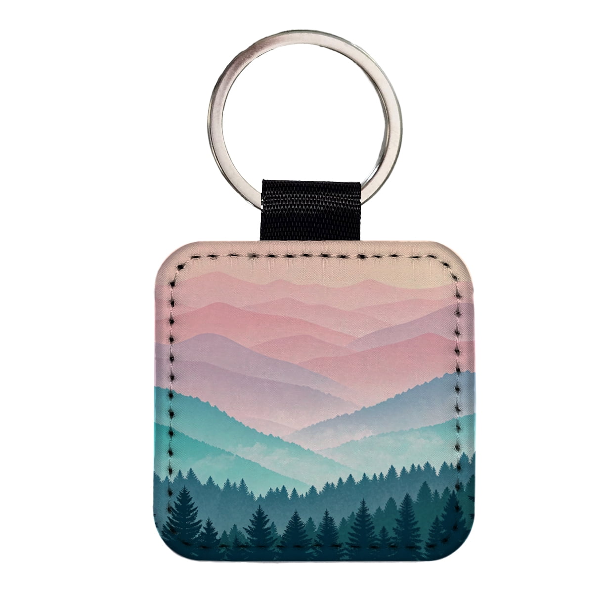 Soft Gradient Pastels Hills Trees Faux Leather Square Keychain ...