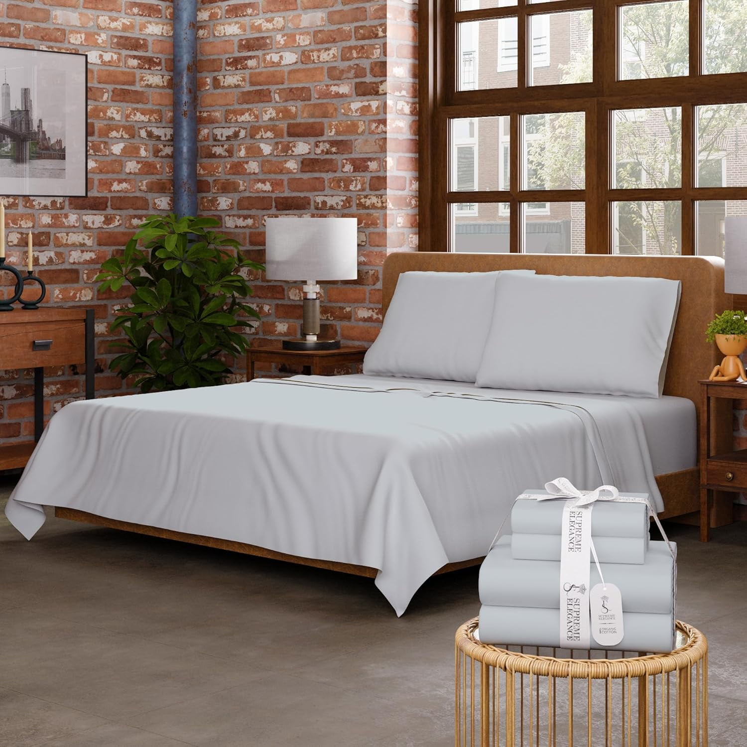 Soft Gray Sheet Set, Organic Cotton Deep Pockets Sheets for Queen Size ...