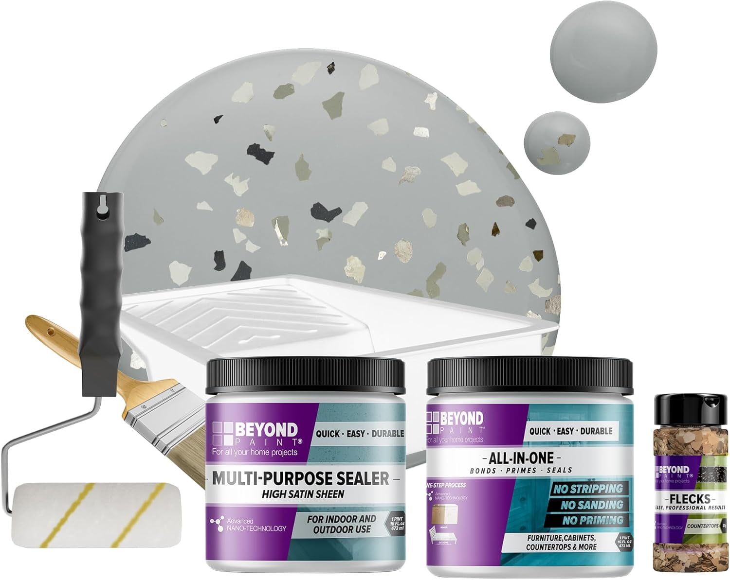 Soft Gray Smoked Gray Flecks Countertop Makeover Kit with Paint, Sealer ...