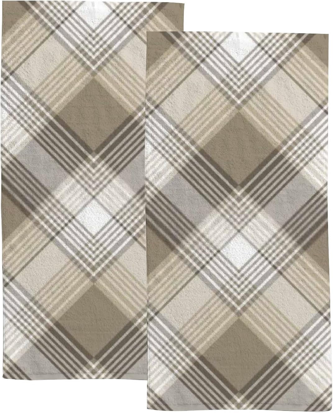 Soft Hand Fingertip Towels, 2 Pcs Face Bath Towels Brown Chevron Plaid ...