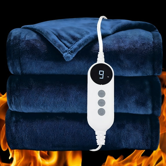 Soft Heated Electric Blanket Throw - Flannel, 9 Heating Levels, 10-Hour ...