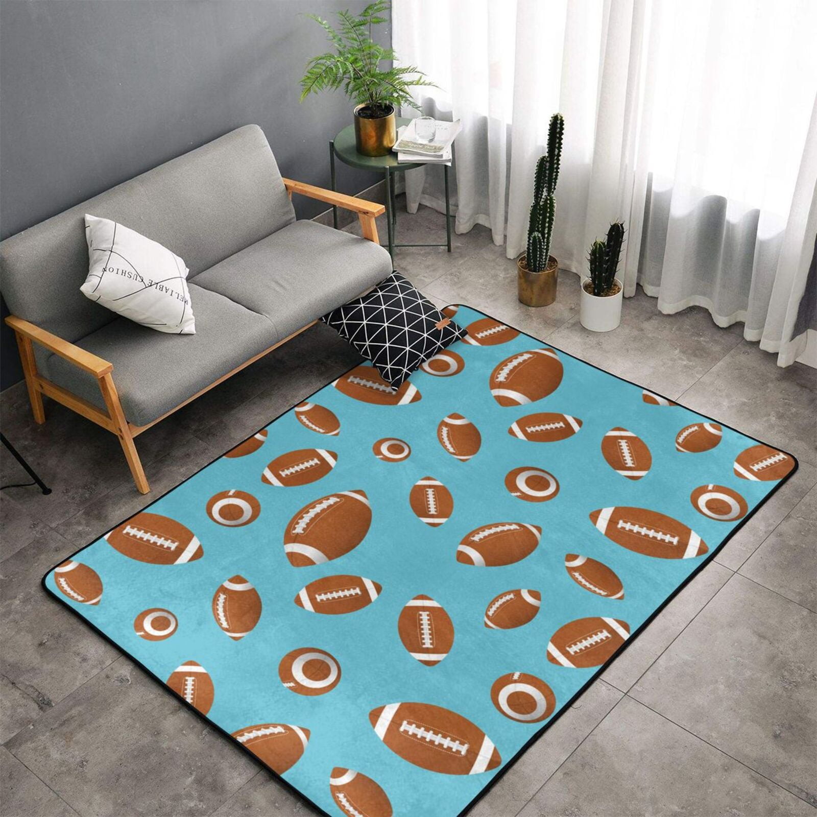 Soft Indoor Outdoor Rug American football blue cute Washable Rugs for ...