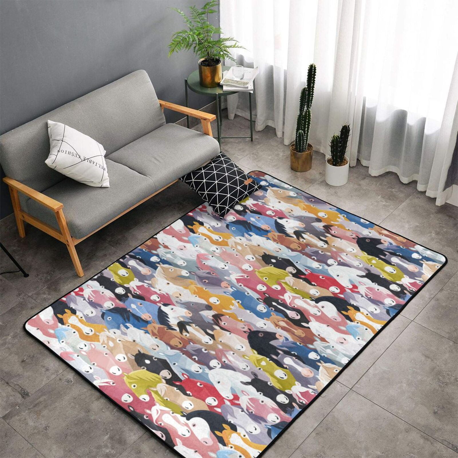 Soft Indoor Outdoor Rug Colourful Horses Washable Rugs for Living Room ...