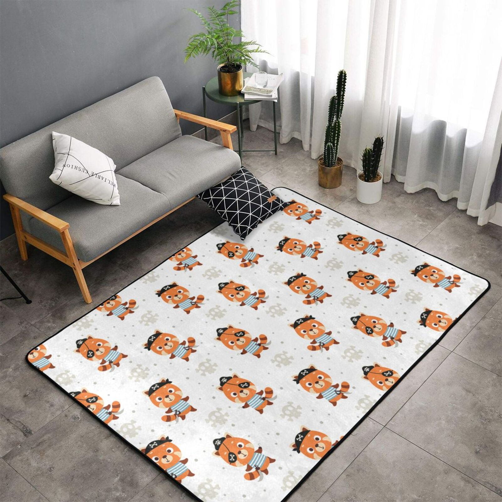 Soft Indoor Outdoor Rug Cute Little Pirate Red Panda Washable Rugs for ...