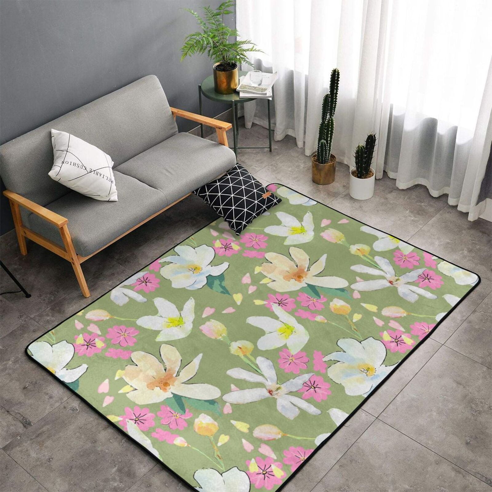 Soft Indoor Outdoor Rug Flowers And Buds Washable Rugs for Living Room ...