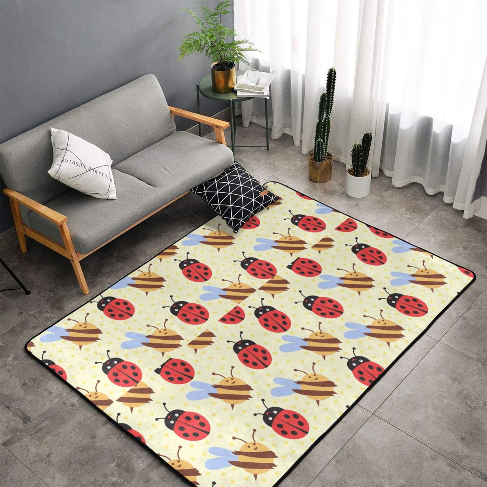 Soft Indoor Outdoor Rug Ladybug And Bee Washable Rugs for Living Room ...