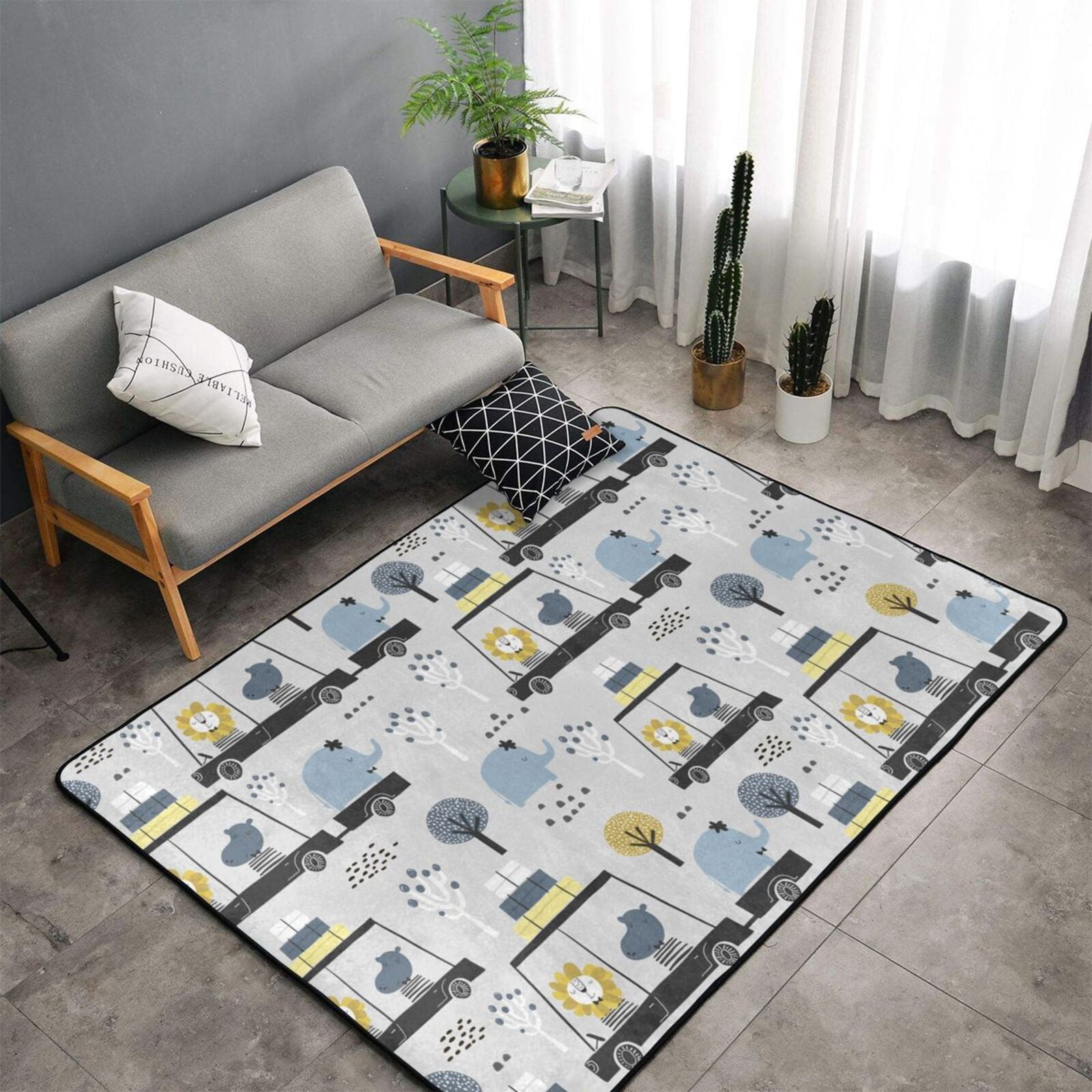 Soft Indoor Outdoor Rug Lion Hippo Elephant On The Car Washable Rugs ...