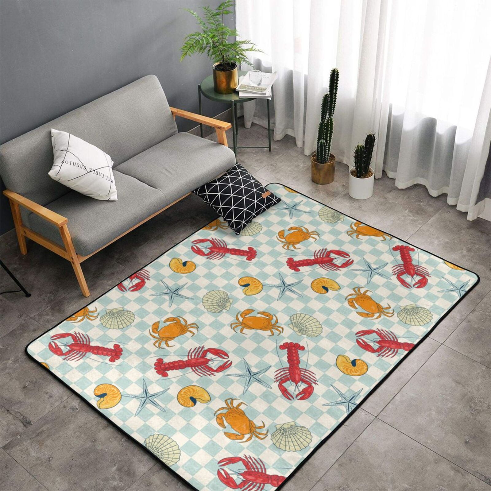Soft Indoor Outdoor Rug Lobster Sea Shell Washable Rugs for Living Room ...