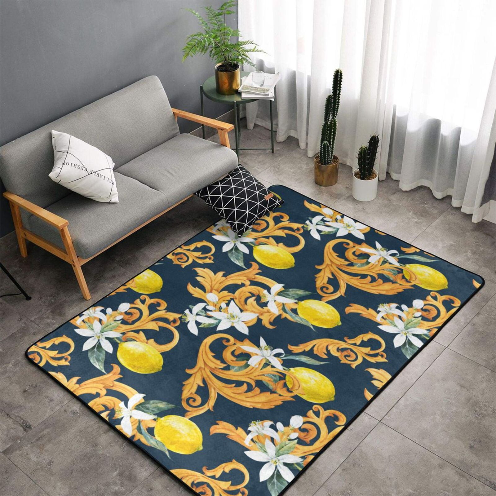 Soft Indoor Outdoor Rug Sicilian style golden lemon Washable Rugs for ...