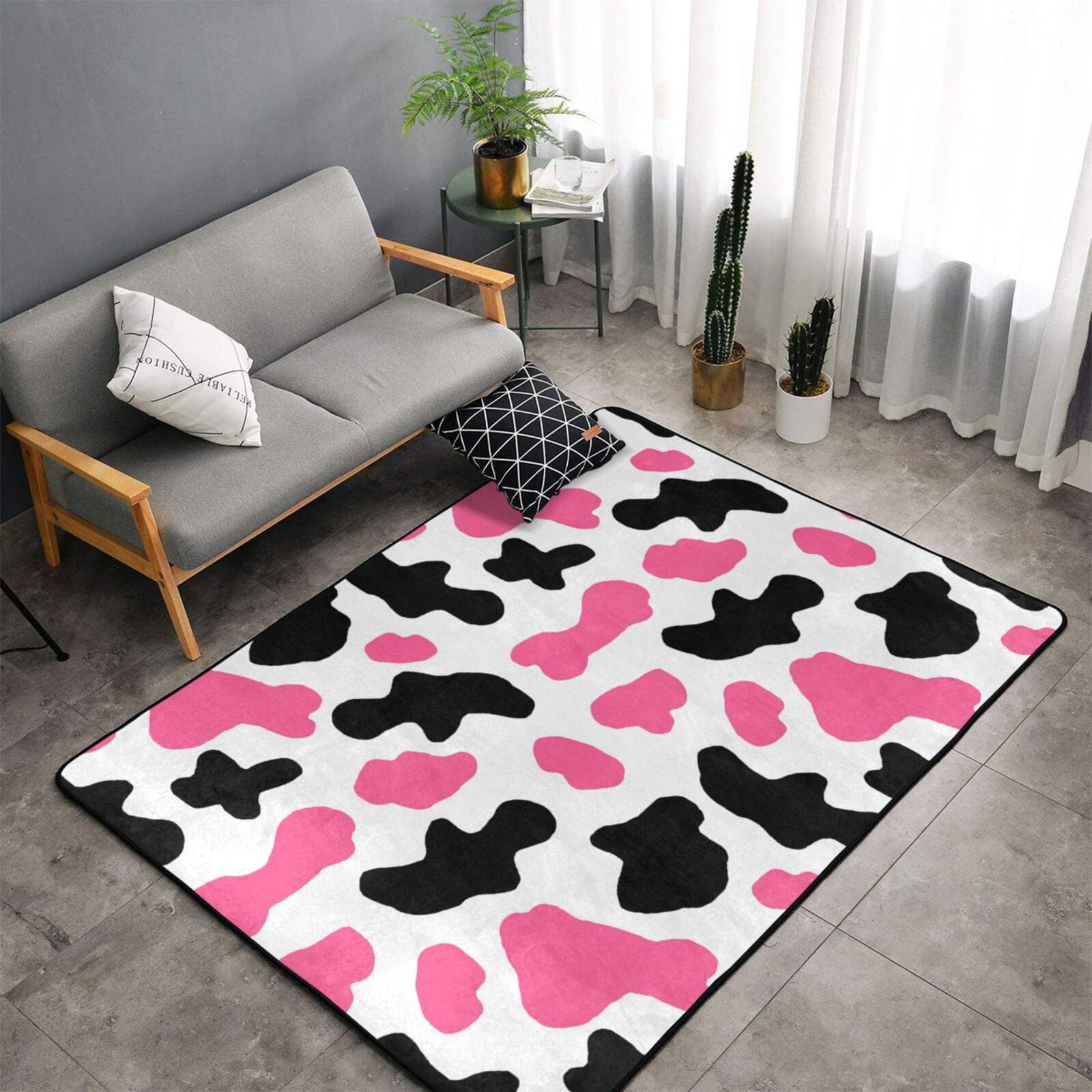 Soft Indoor Outdoor Rug cute black pink cow print Washable Rugs for ...