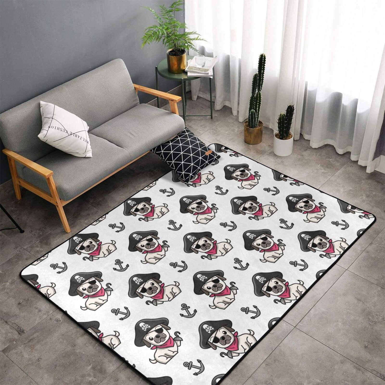 Soft Indoor Outdoor Rug cute dog anchor pirate funny Washable Rugs for ...
