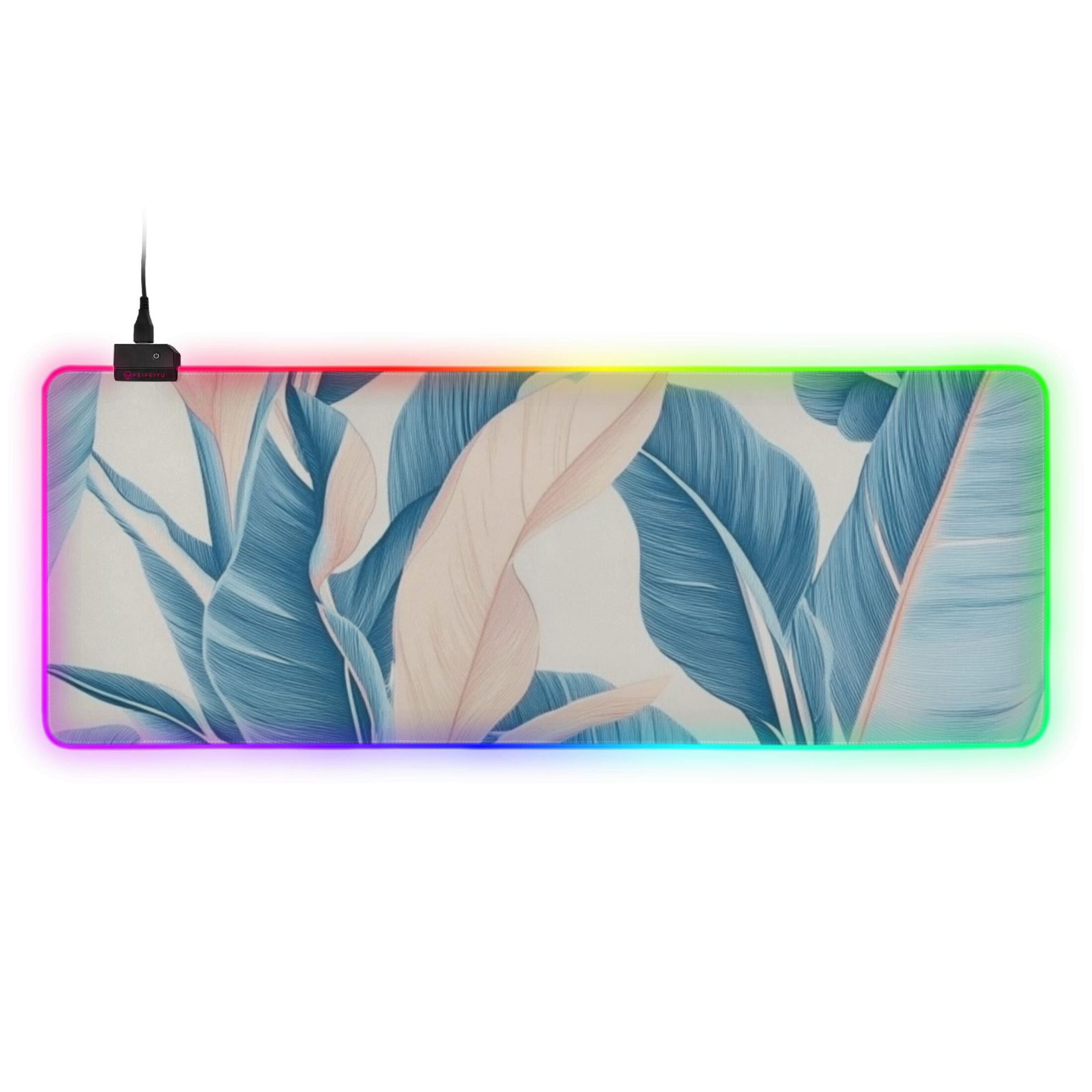 Soft Light Blue Palm Leaf RGB Gaming Mouse Pad Large Keyboard Mat ...