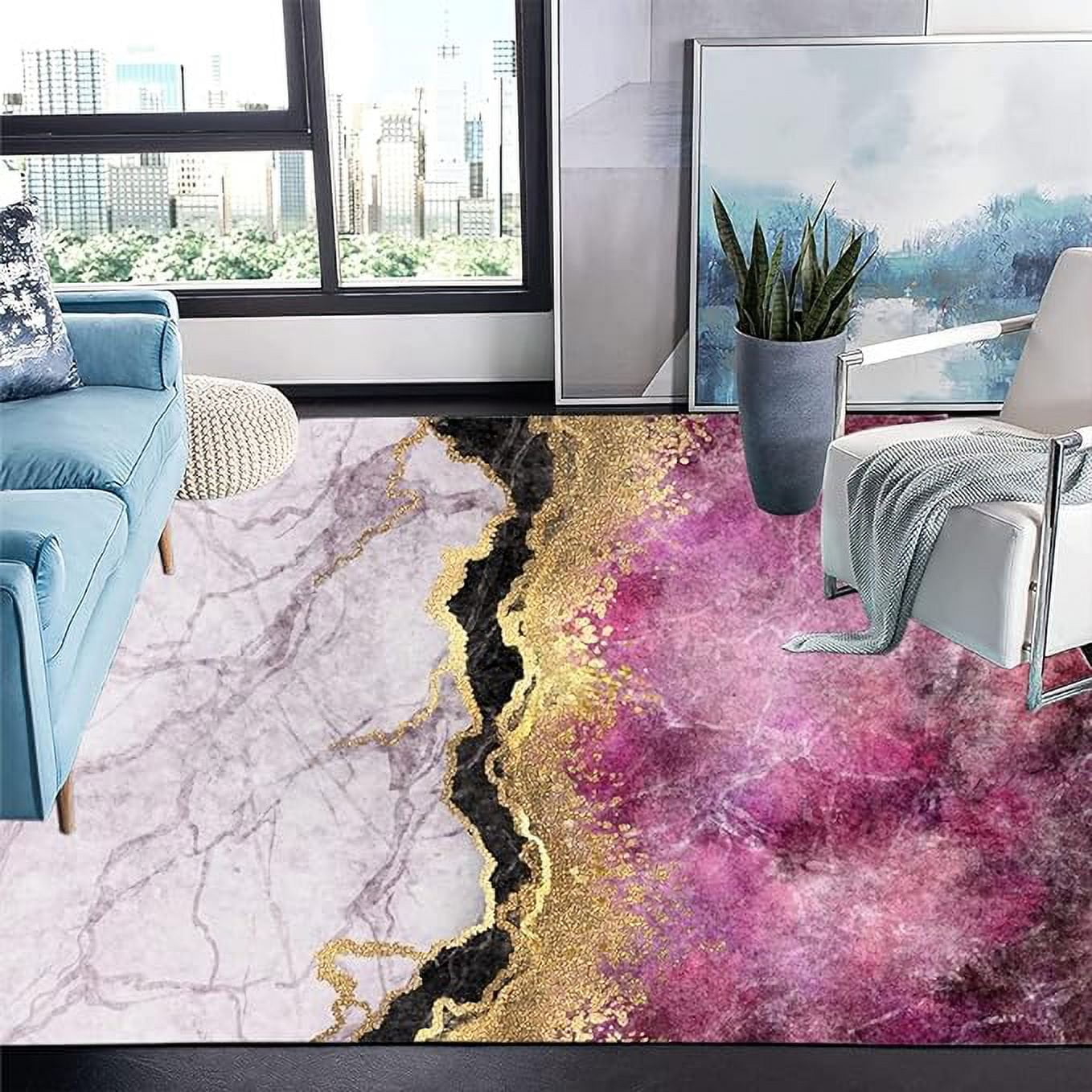 Soft Lightweight Area Rugs Pink Gold Marble Texture Modern Abstract ...