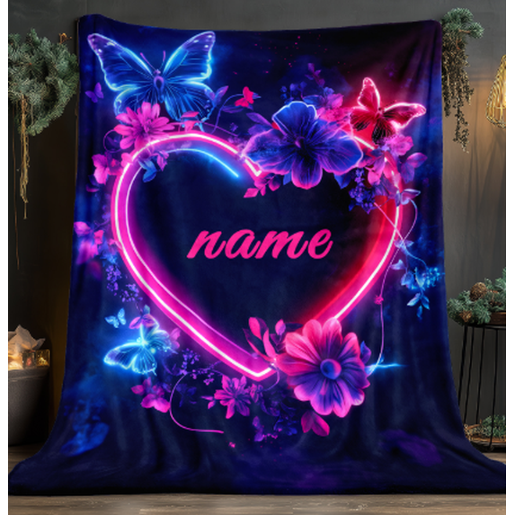 [Soft Lightweight Blanket] Custom Name Butterfly Heart Flannel Throw ...