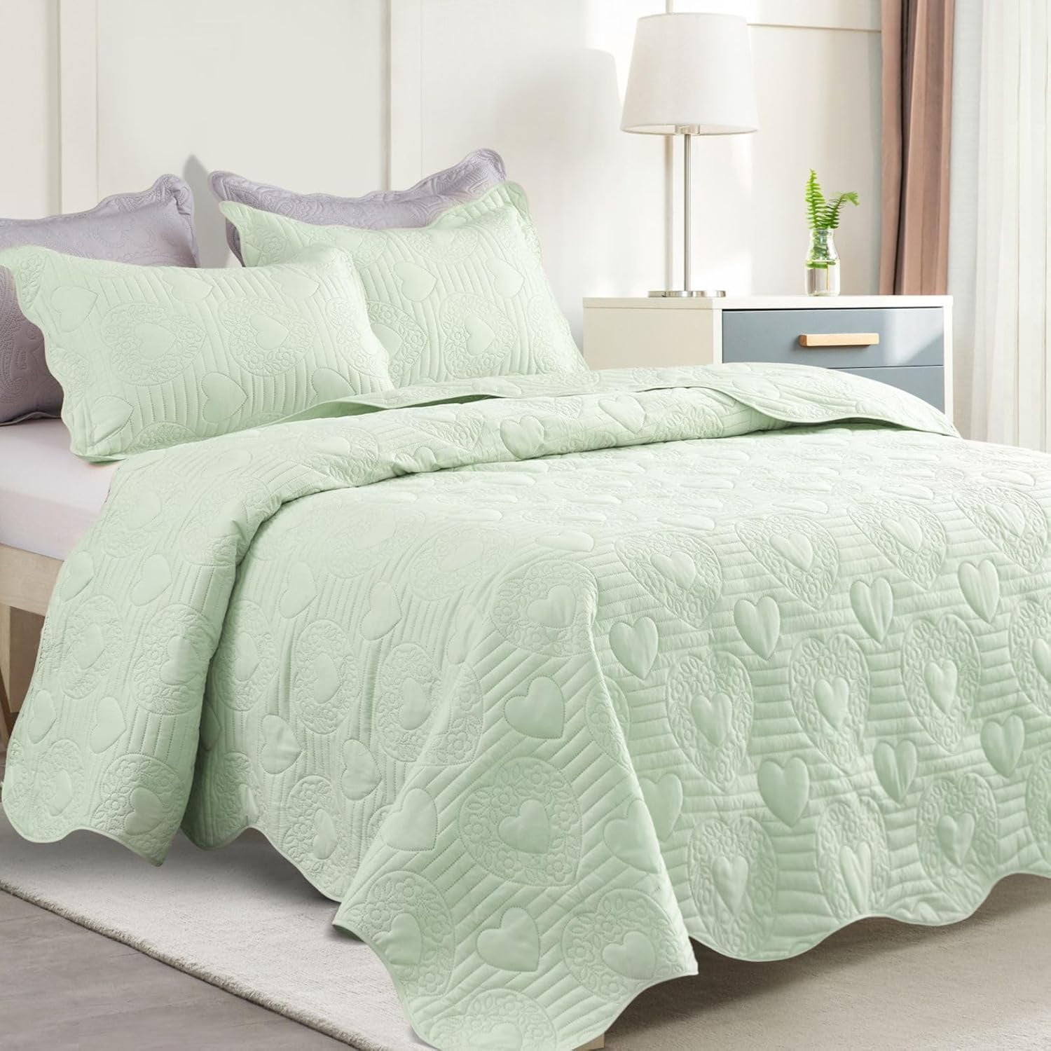 Soft Lightweight Summer Bedspread, Full/Queen Size Quilt Set 3 Pieces ...