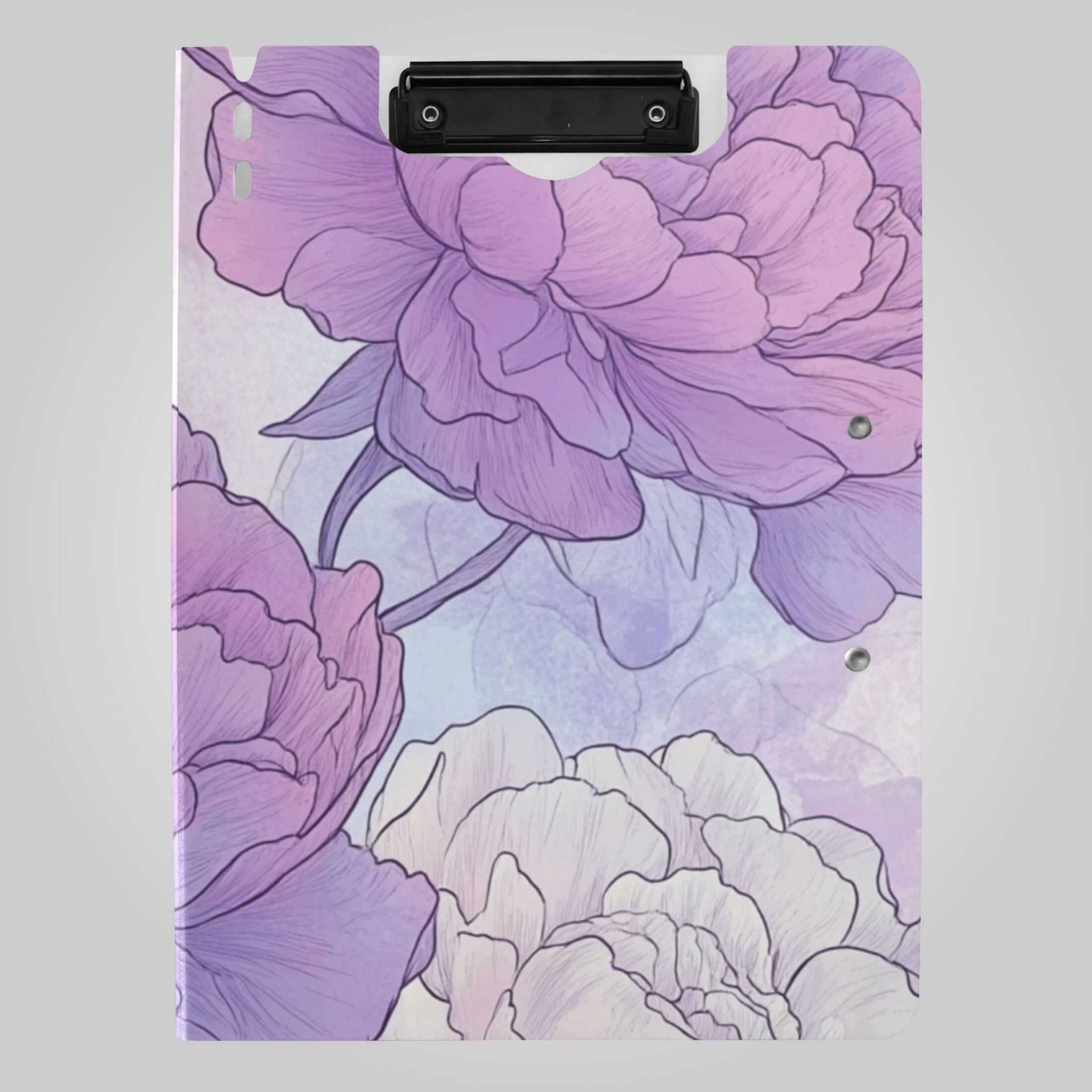 Soft Lilac Peony Flowers Hand Painted Foldable Binder Folder Clipboard ...