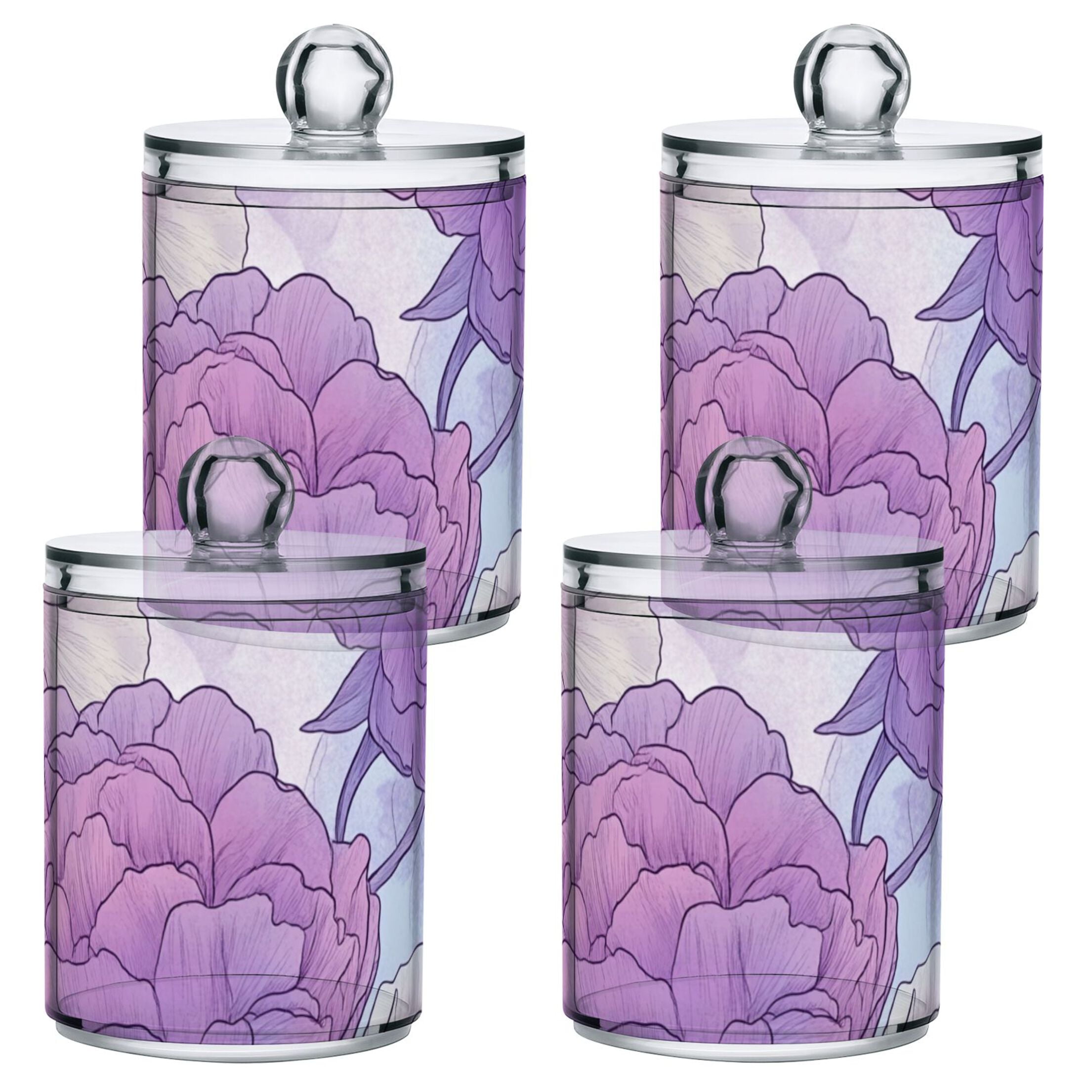 Soft Lilac Peony Flowers Hand Painted Translucent Plastic Cans Storage ...