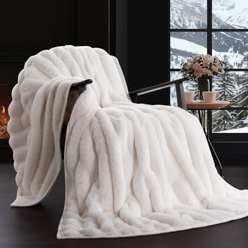 Soft Luxury Faux Rabbit Fur Throw Blanket for Couch, Cozy Fluffy ...
