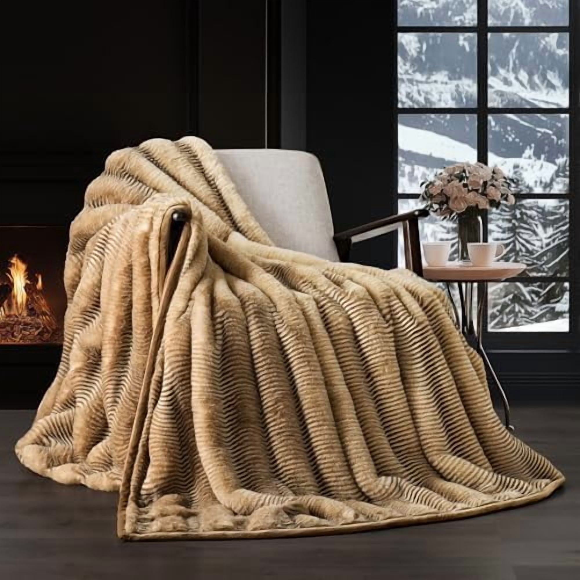 Soft Luxury Faux Rabbit Fur Throw Blanket for Couch, Cozy Fluffy ...