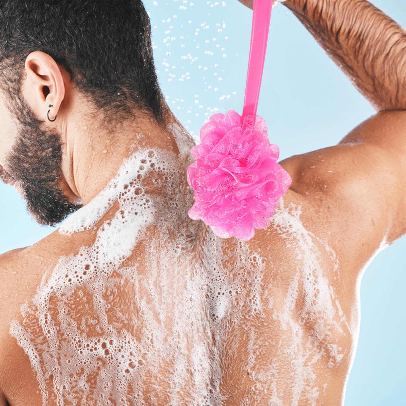 Soft Mesh Bath Shower Brush, Long Handle Back Scrubber, Body Sponge ...