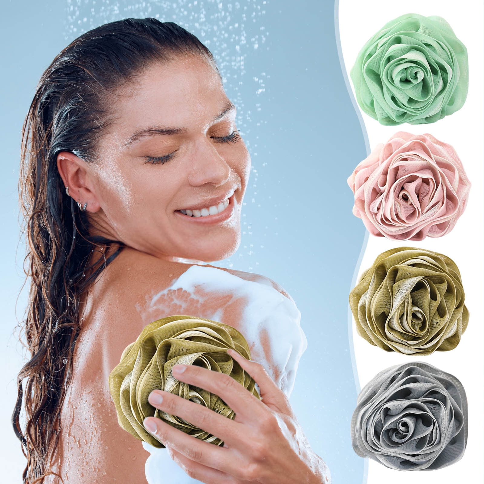 Soft Mesh Flower Bath Sponge | Non-Shedding Bath Pouf for Gentle ...