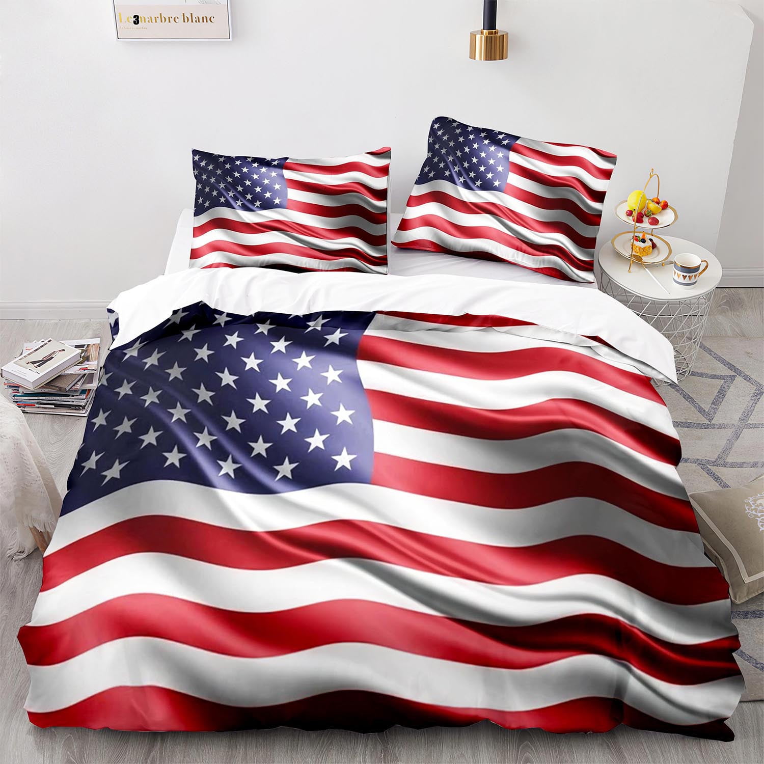 Soft Microfiber USA Patriotic Quilt Cover American Flag Bedding Sets ...