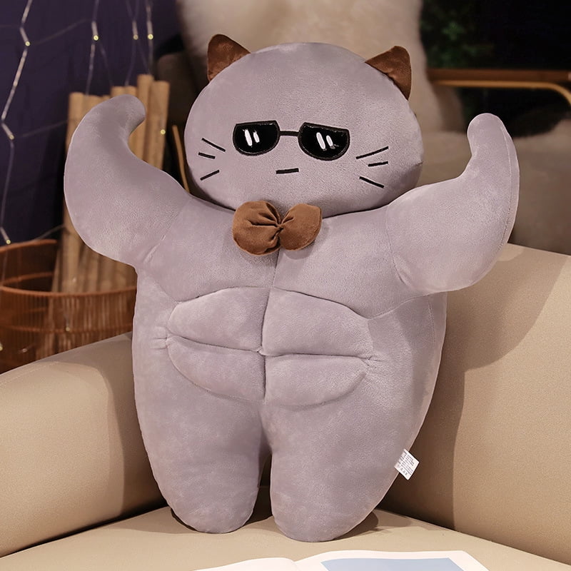 Soft Muscle Cat Plush Pillow Lovely Muscle Cat Stuffed Toy,Fluffy Gray ...