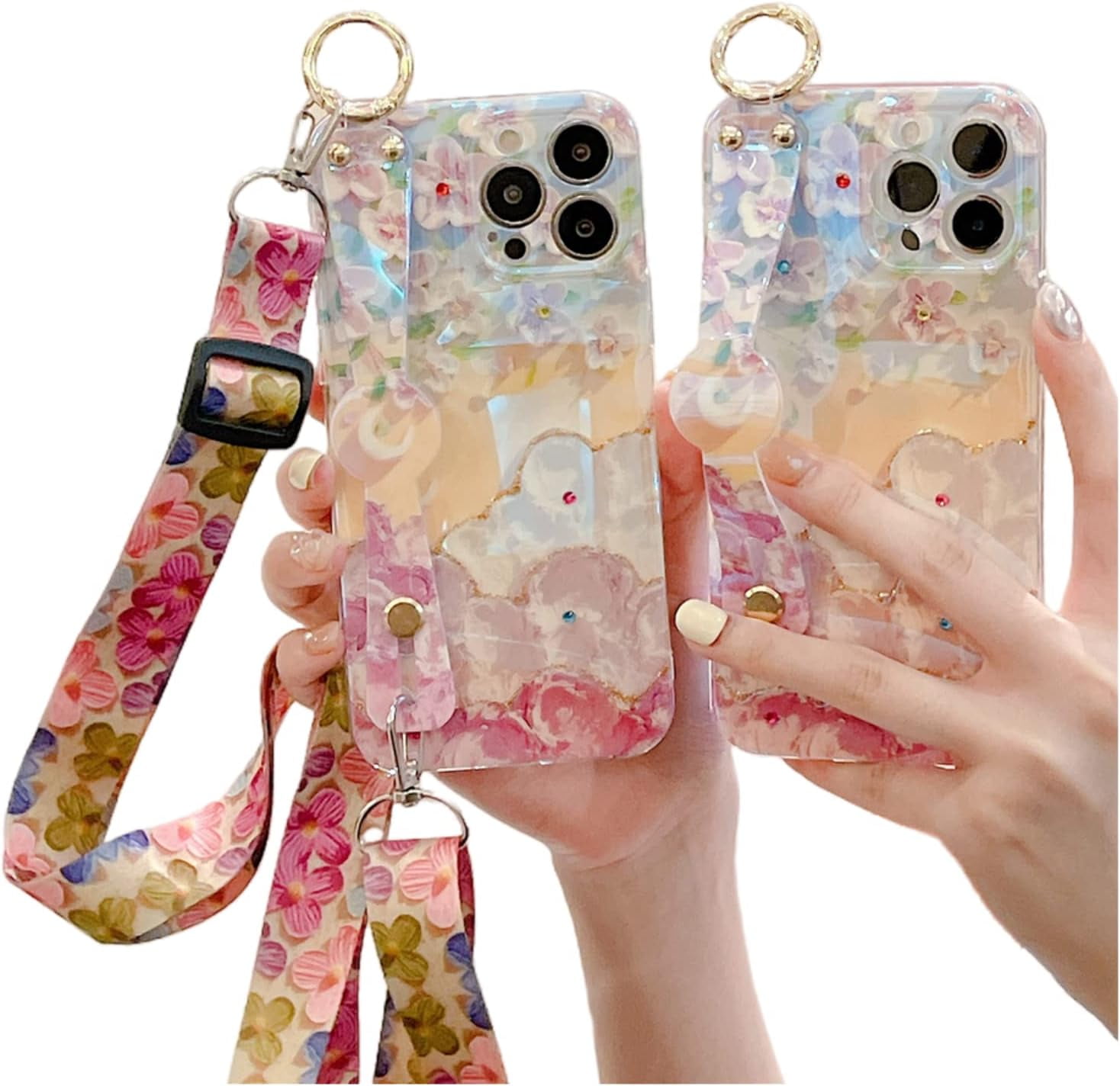 Soft Oil Painting Flowers Bracket Phone Case for Xiaomi Mi 13 12 T Pro Lite, Wrist Strap ...