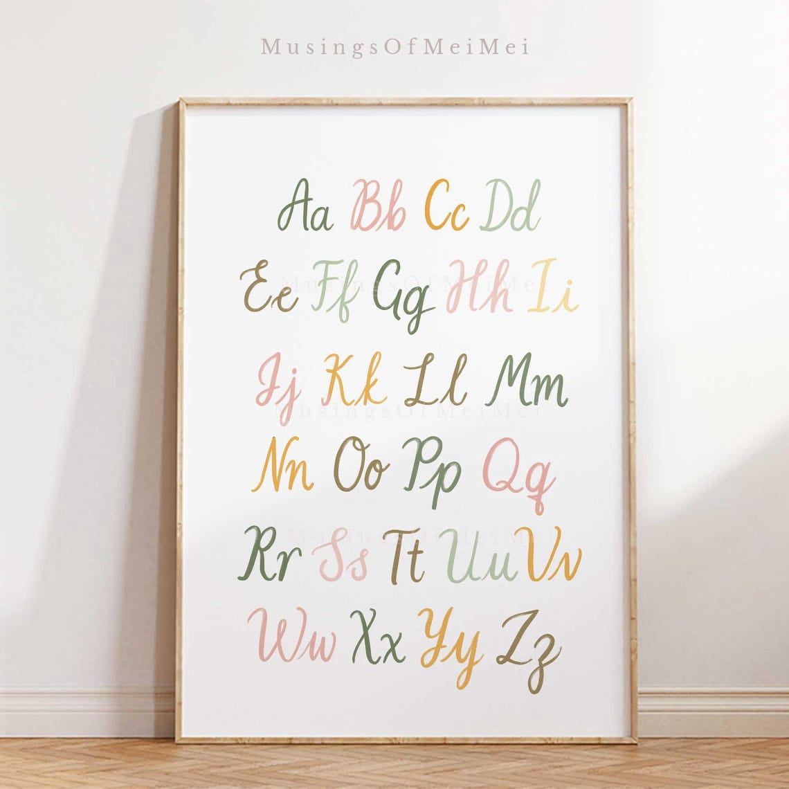 Soft Pastel Colors Alphabet Poster For Nursery Decor Lettered Abc ...
