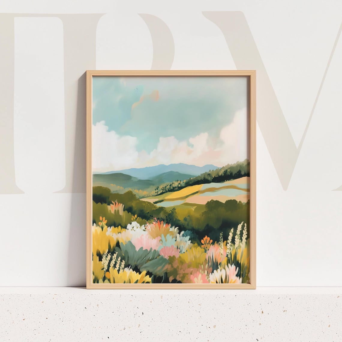 Soft Pastel Landscape Print, Rolling Hills Meadow, Serene Nature Home ...
