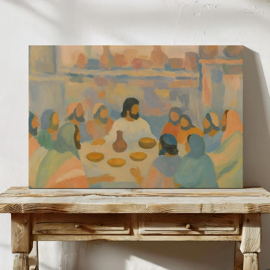 Soft Pastel Last Supper Painting Print, Minimalist Religious Wall Art ...
