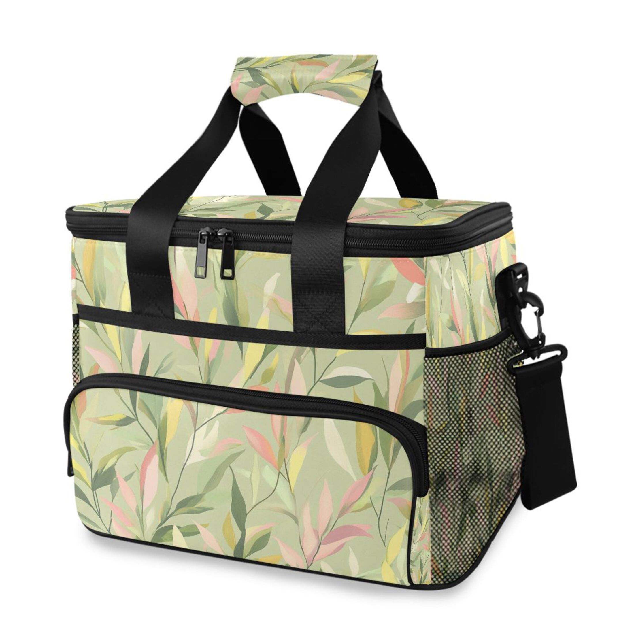 Soft Pastel Leaves Insulated Lunch Bag 15L Cooler Box for Women Men ...