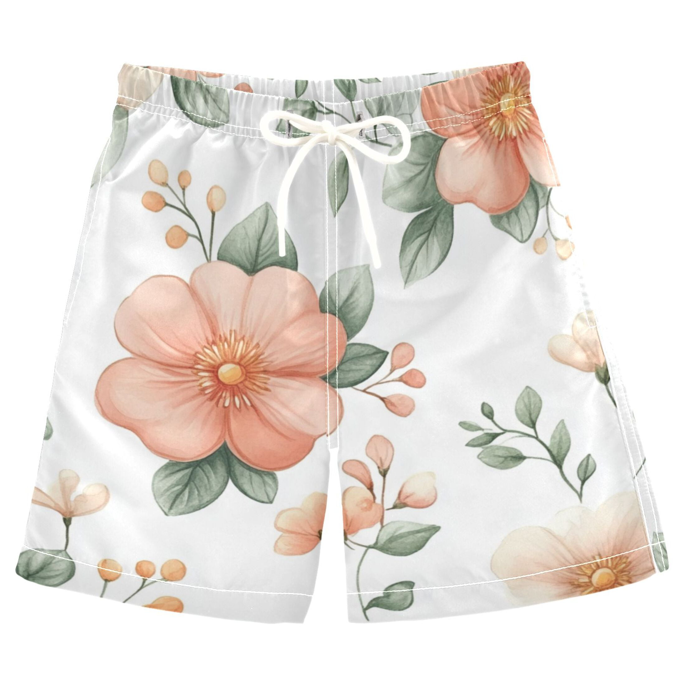 Soft Pastel Leaves Sweet Roses Boys' Beach Pants Board Shorts Swim Trunks Bathing Bottoms ...